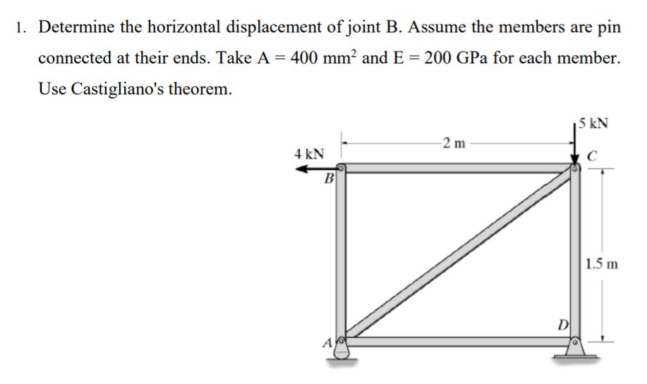 Solved 1. Determine the horizontal displacement of joint B. | Chegg.com