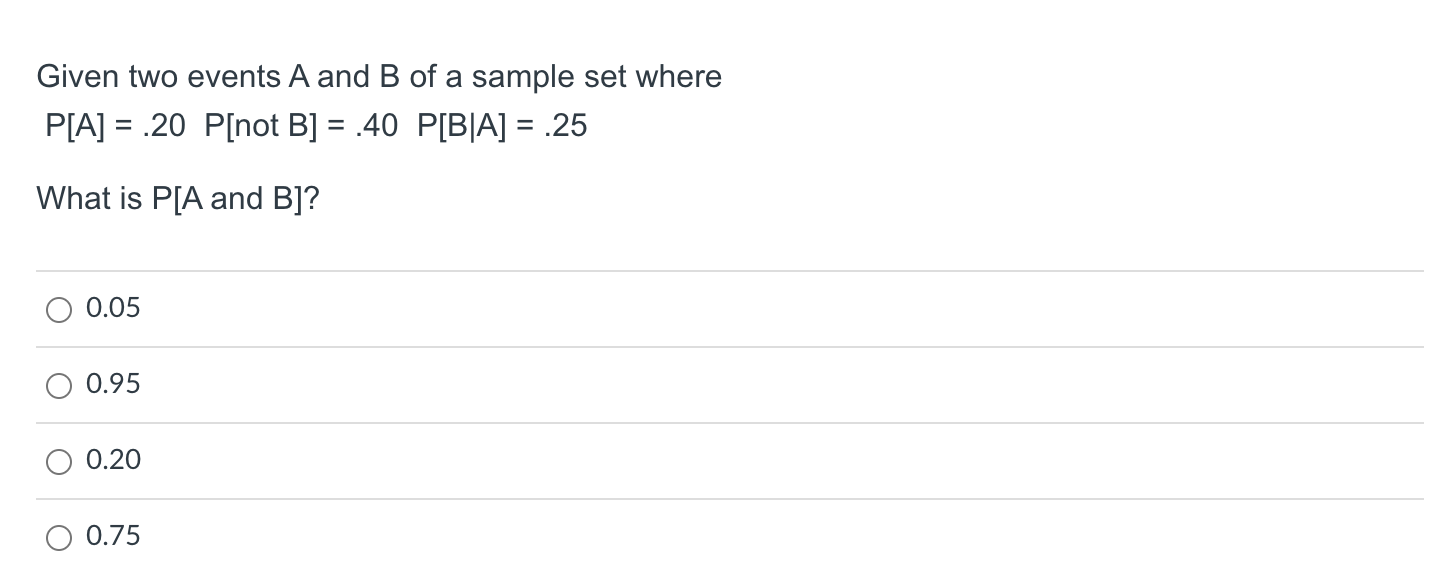 Solved Given two events A and B of a sample set where | Chegg.com