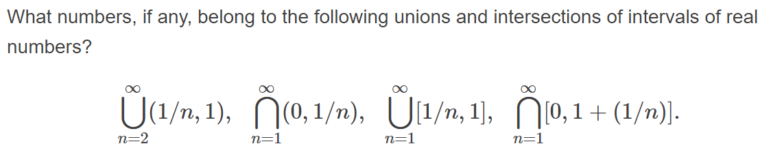 Solved What numbers, if any, belong to the following unions | Chegg.com