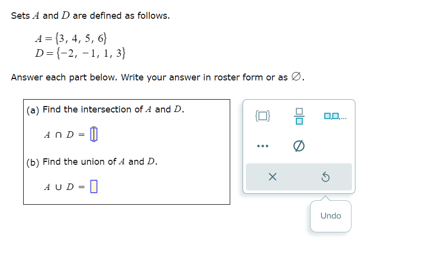 Solved Sets A and D are defined as follows. | Chegg.com