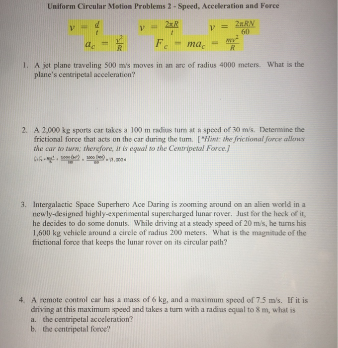 Solved Uniform Circular Motion Problems 2-Speed, | Chegg.com