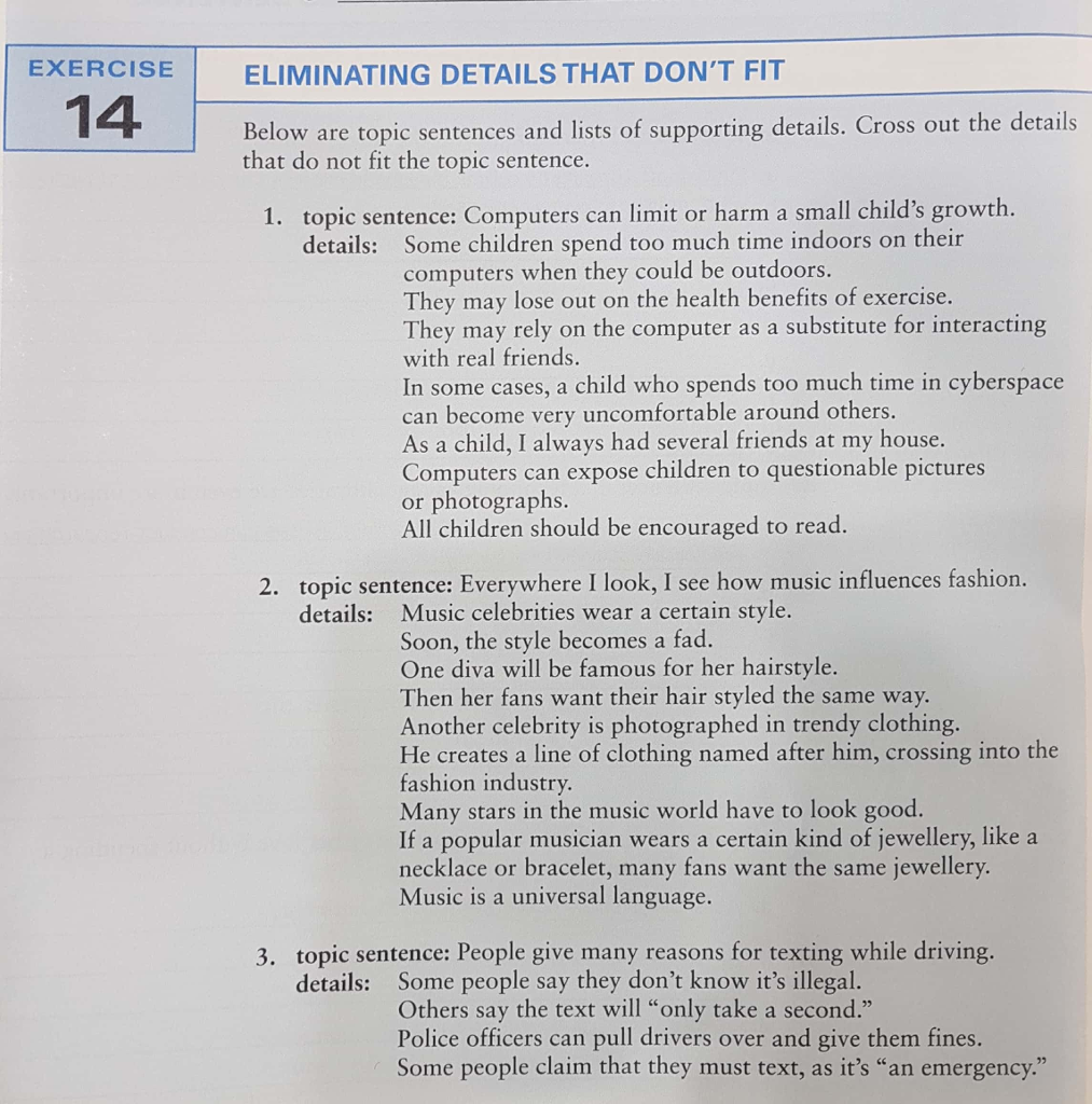 Solved Question: Below are topic sentences and list of | Chegg.com