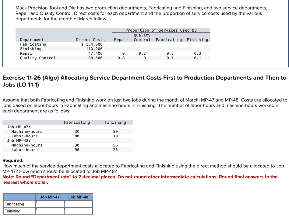Solved Mack Precision Tool and Die has two production | Chegg.com