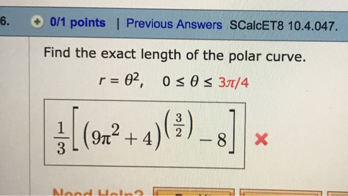 Solved 6. 0/1 points | Previous Answers SCalcET8 10.4.047. | Chegg.com