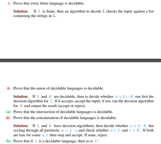 Solved i. Prove that every finite language is decidable. | Chegg.com