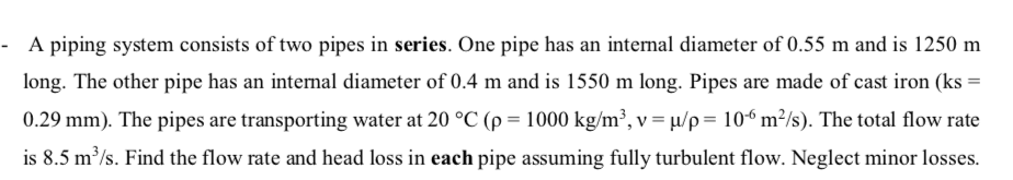 Solved A piping system consists of two pipes in series. One | Chegg.com