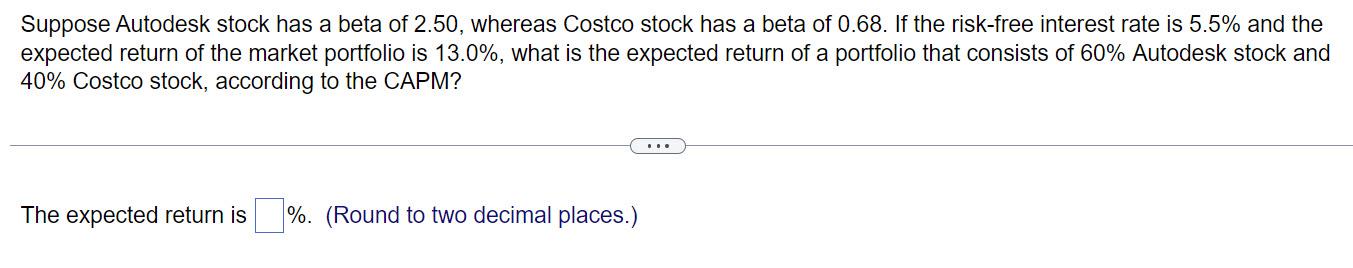 Solved Suppose Autodesk stock has a beta of 2.50, whereas | Chegg.com
