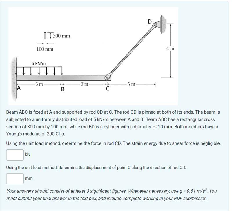 Beam ABC is fixed at A and supported by rod CD at C. | Chegg.com
