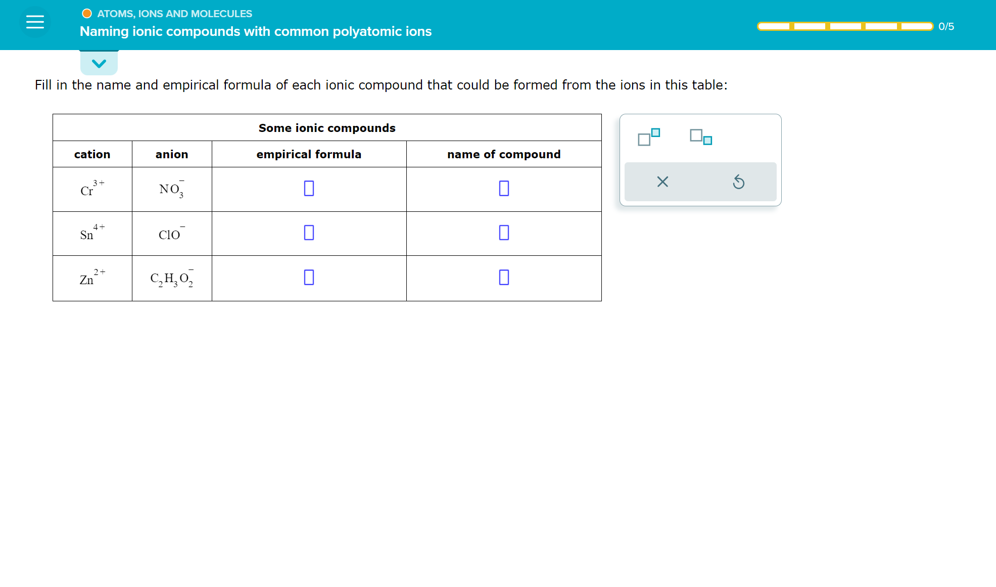 Solved ATOMS, IONS AND MOLECULES Naming ionic compounds with | Chegg.com