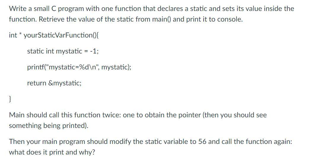 Solved Write a small C program with one function that | Chegg.com