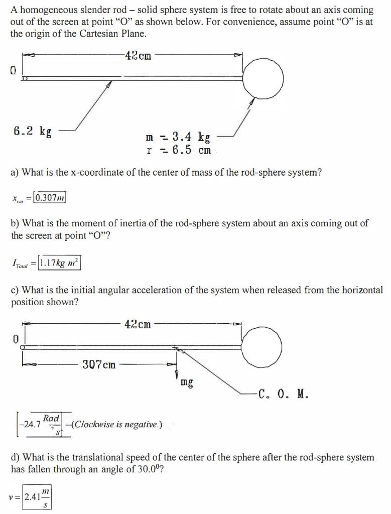 Solved A homogeneous slender rod - solid sphere system is | Chegg.com