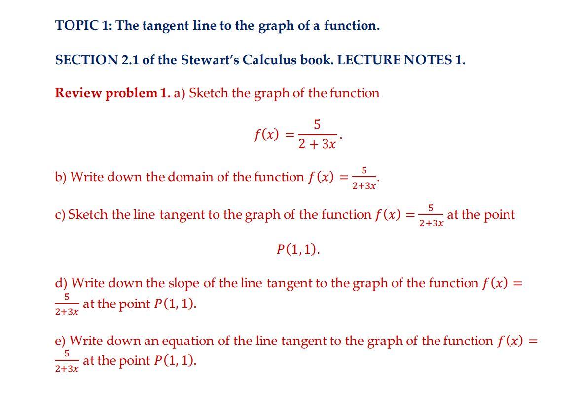 Solved TOPIC 1: The tangent line to the graph of a function. | Chegg.com
