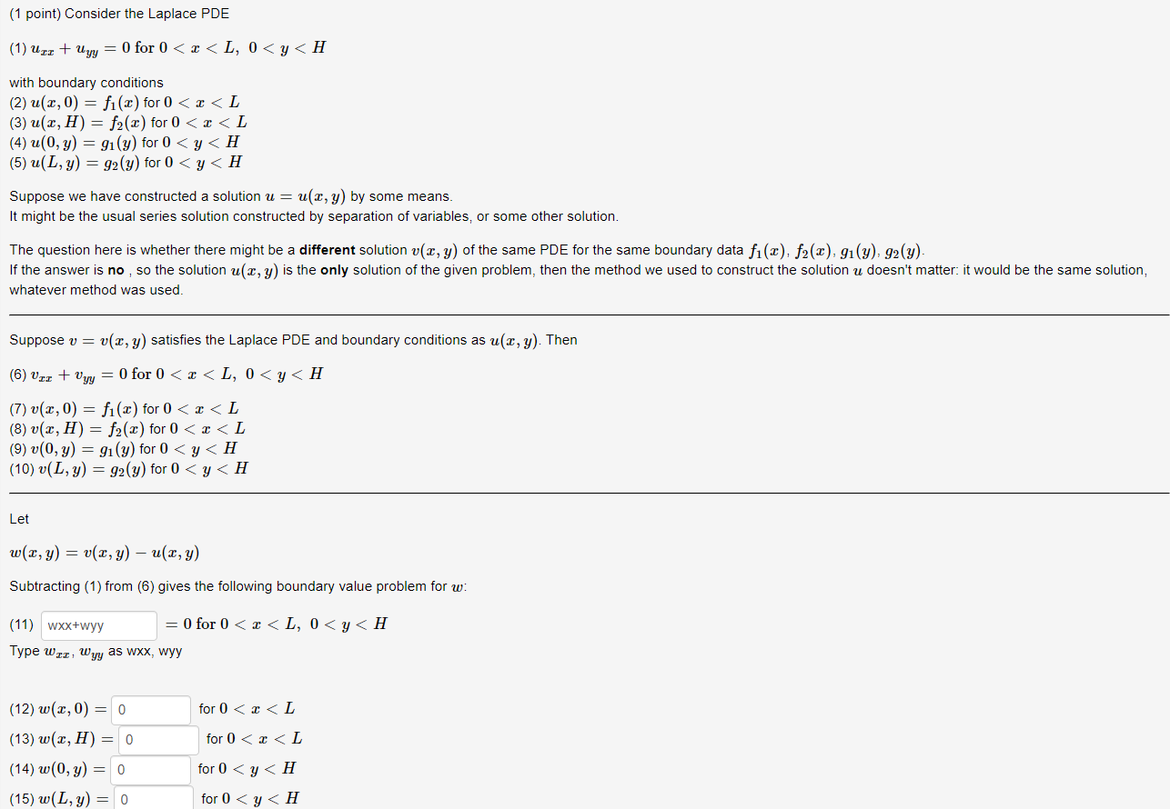 Solved (1 point) Consider the Laplace PDE (1) uxx+uyy=0 for | Chegg.com