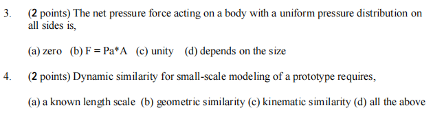 Solved 3. (2 points) The net pressure force acting on a body | Chegg.com