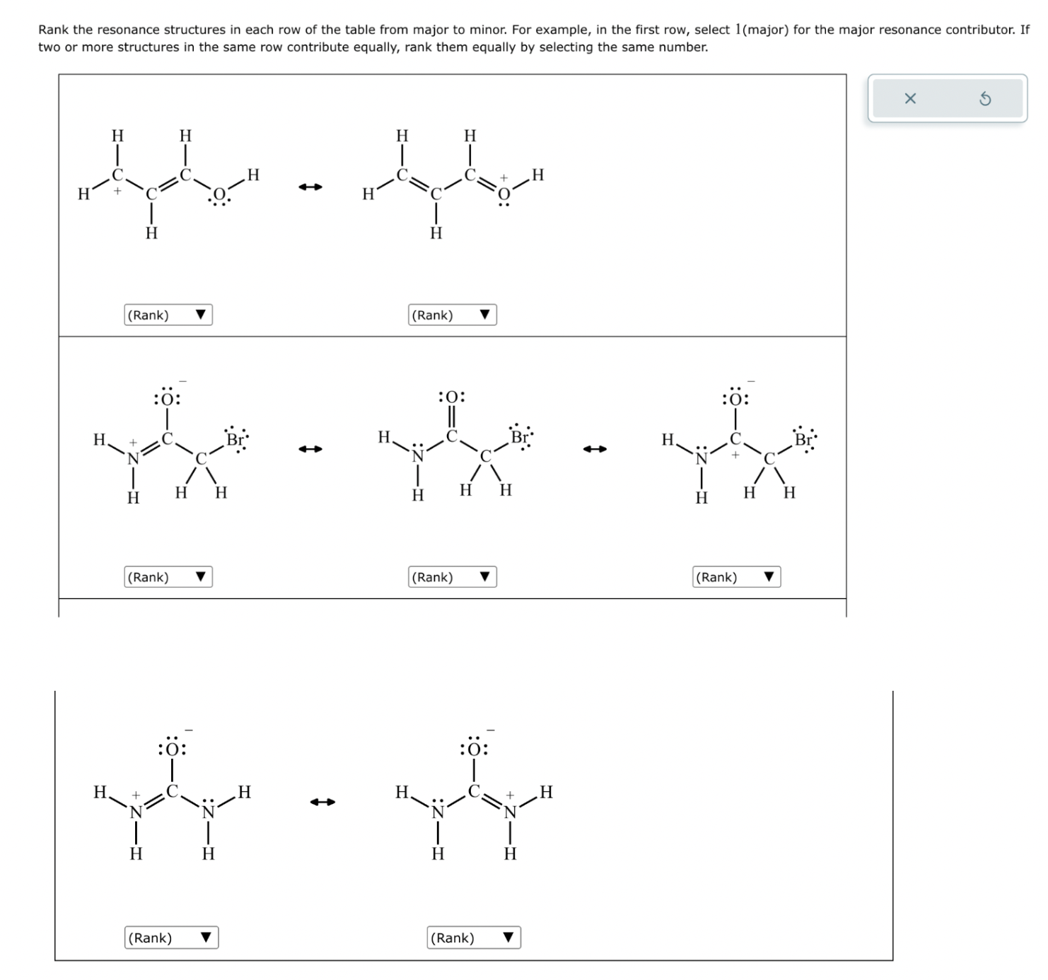 Solved Rank the resonance structures in each row of the | Chegg.com