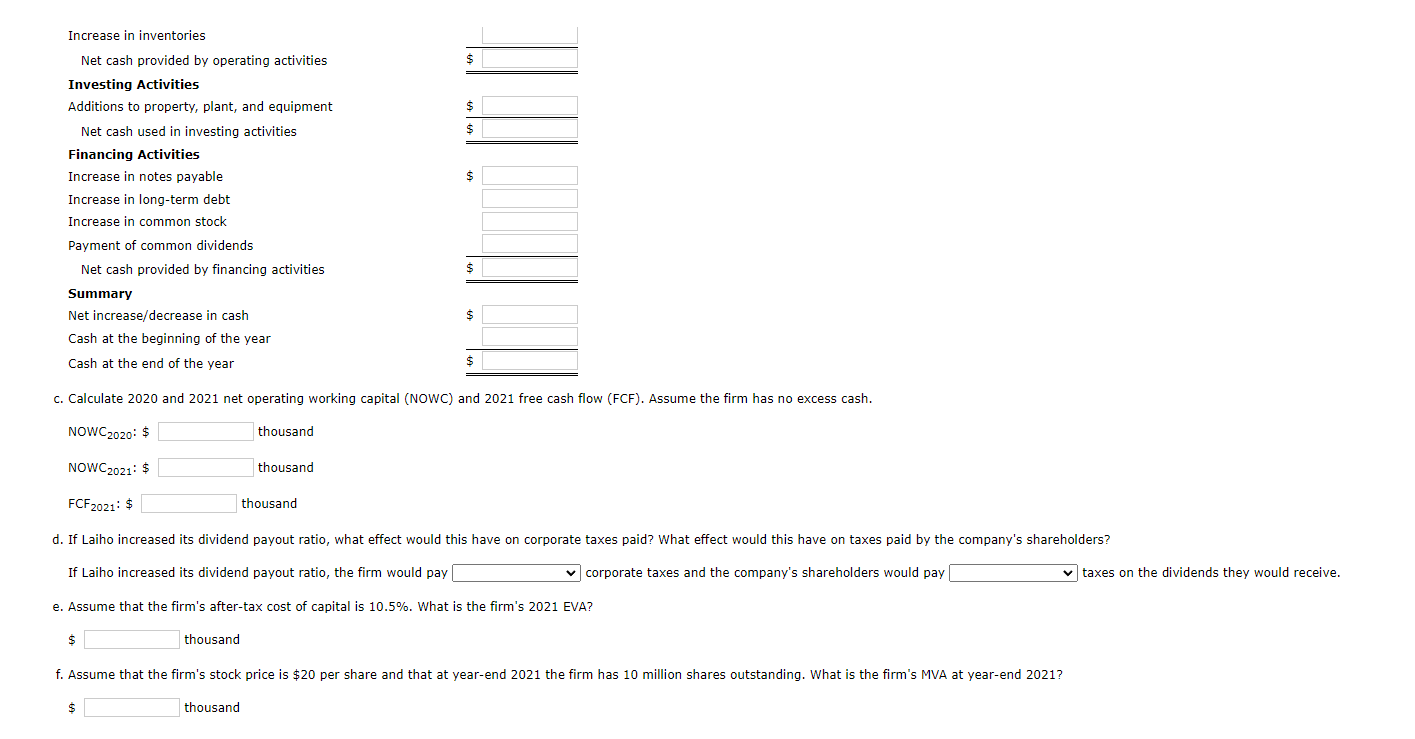 Solved c. Calculate 2020 and 2021 net operating working | Chegg.com