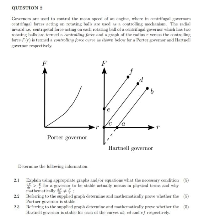 Solved Governors are used to control the mean speed of an | Chegg.com