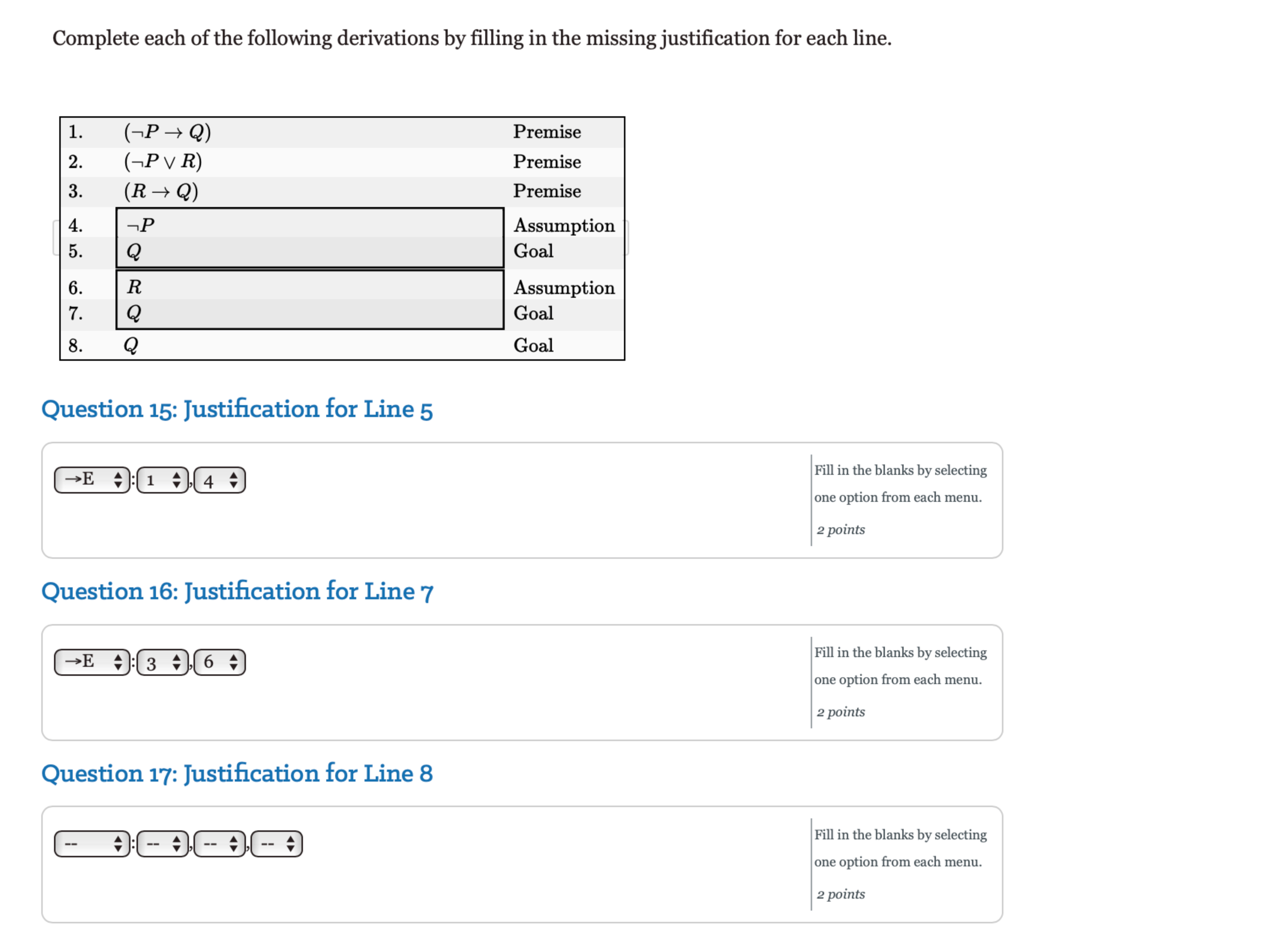 Solved Complete each of the following derivations by filling | Chegg.com