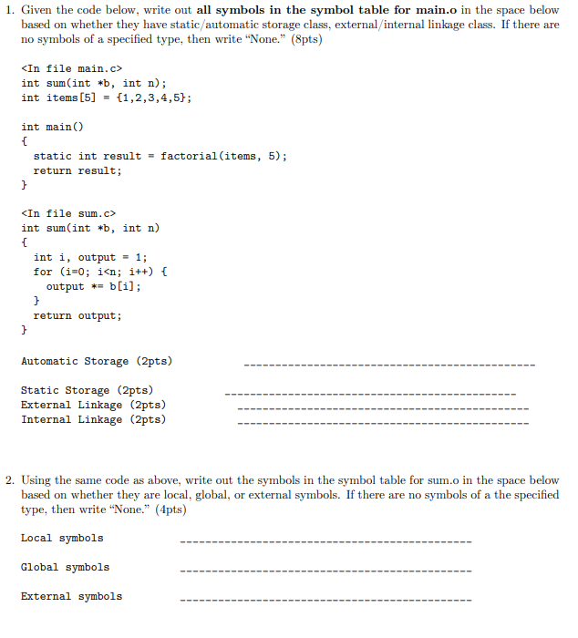 Solved 1. Given the code below, write out all symbols in the | Chegg.com