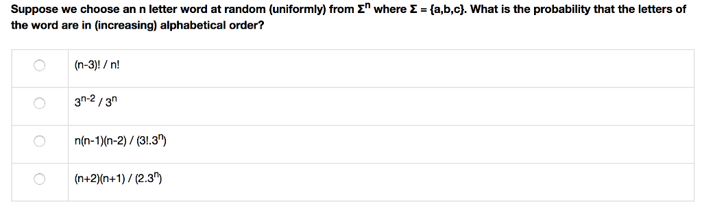 Solved Suppose we choose an n letter word at random | Chegg.com