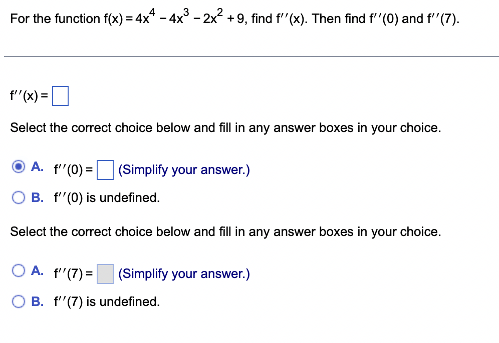 Solved For the function f(x) = 4x4 - 4x3 - 2x² +9, find | Chegg.com