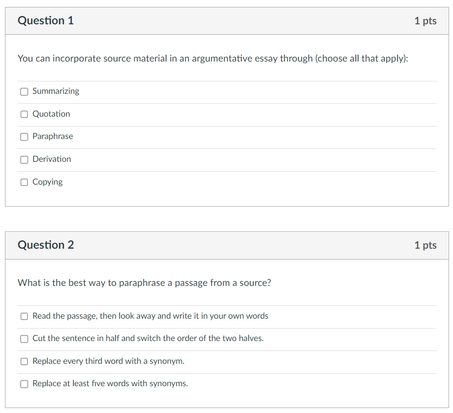 You can incorporate source material in an | Chegg.com