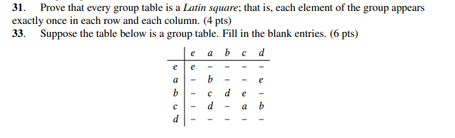 Solved 31. Prove that every group table is a Latin square; | Chegg.com