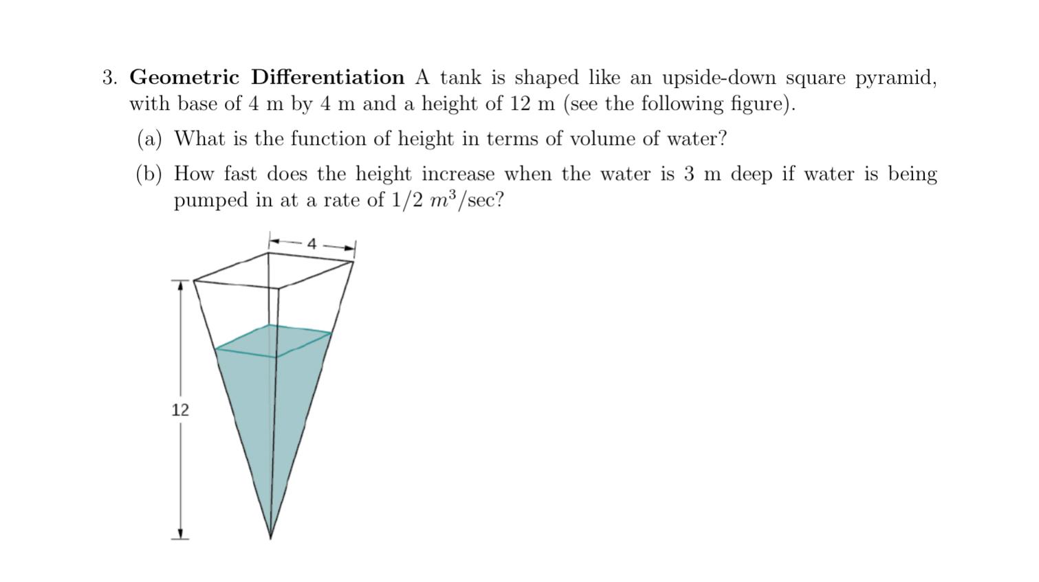 Solved 3. Geometric Differentiation A tank is shaped like an | Chegg.com