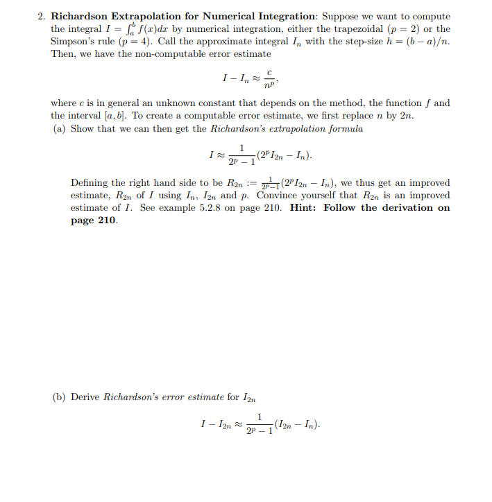 2. Richardson Extrapolation for Numerical | Chegg.com