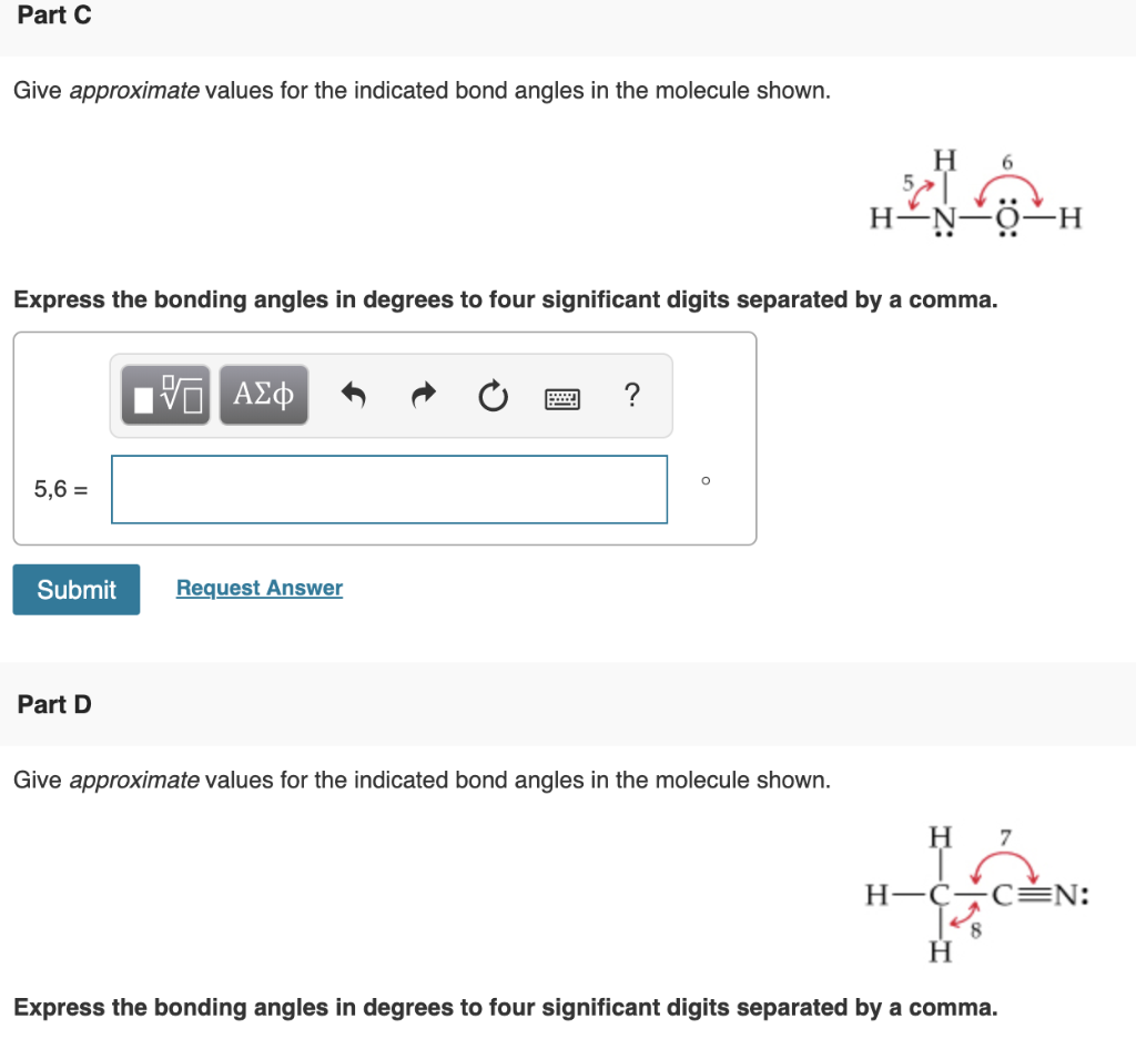 Solved Give approximate values for the indicated bond angles | Chegg.com