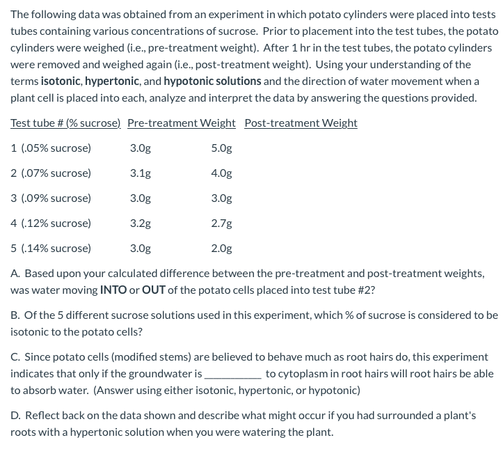 Solved The following data was obtained from an experiment in | Chegg.com