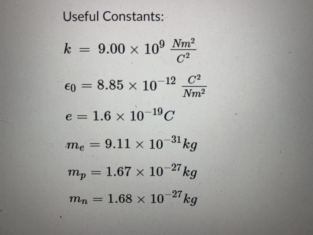 Solved Useful Constants: k = 9.00 x 109 Nm2 C2 EO 8.85 x | Chegg.com