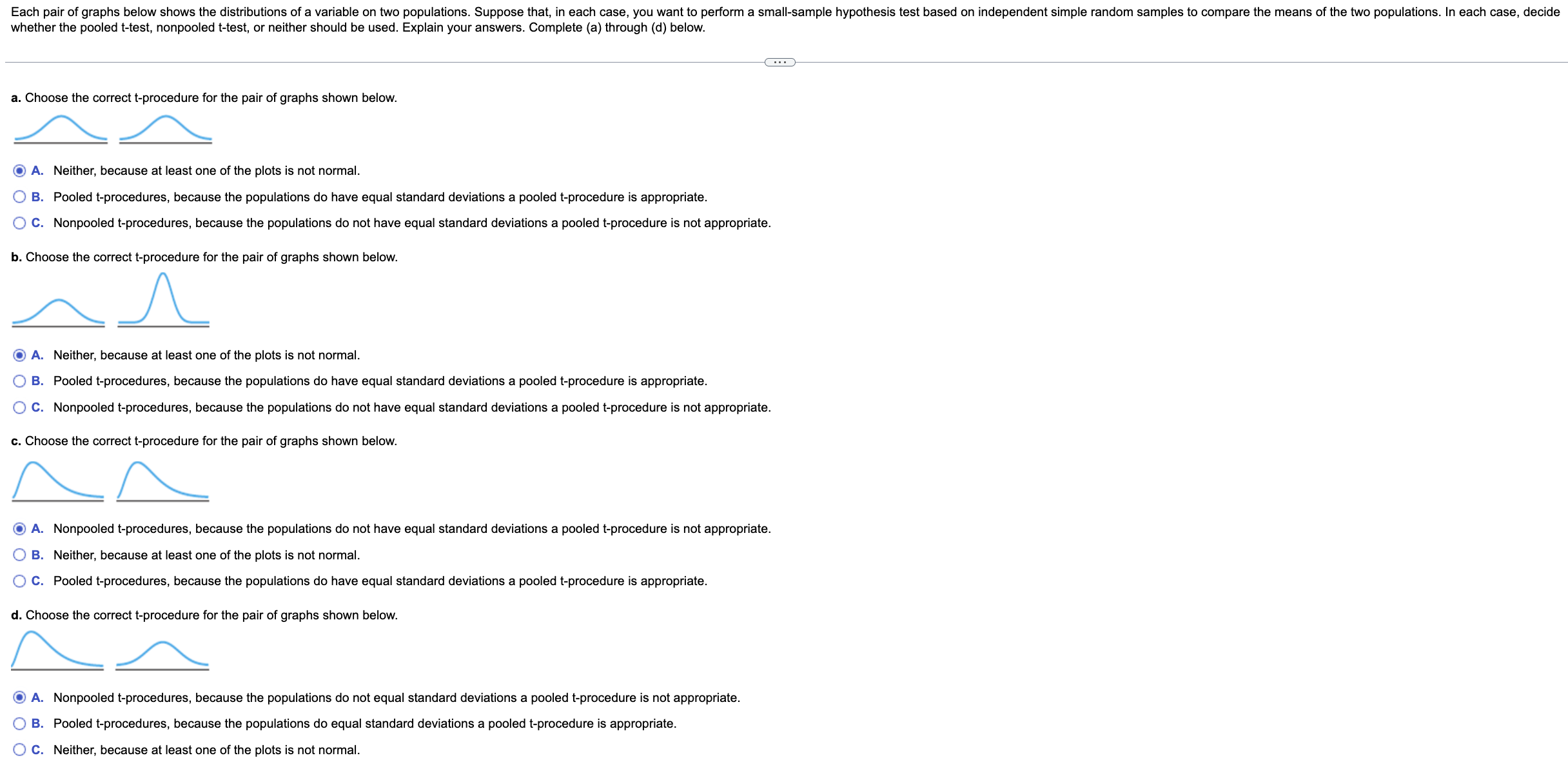 Solved a. Choose the correct t-procedure for the pair of | Chegg.com