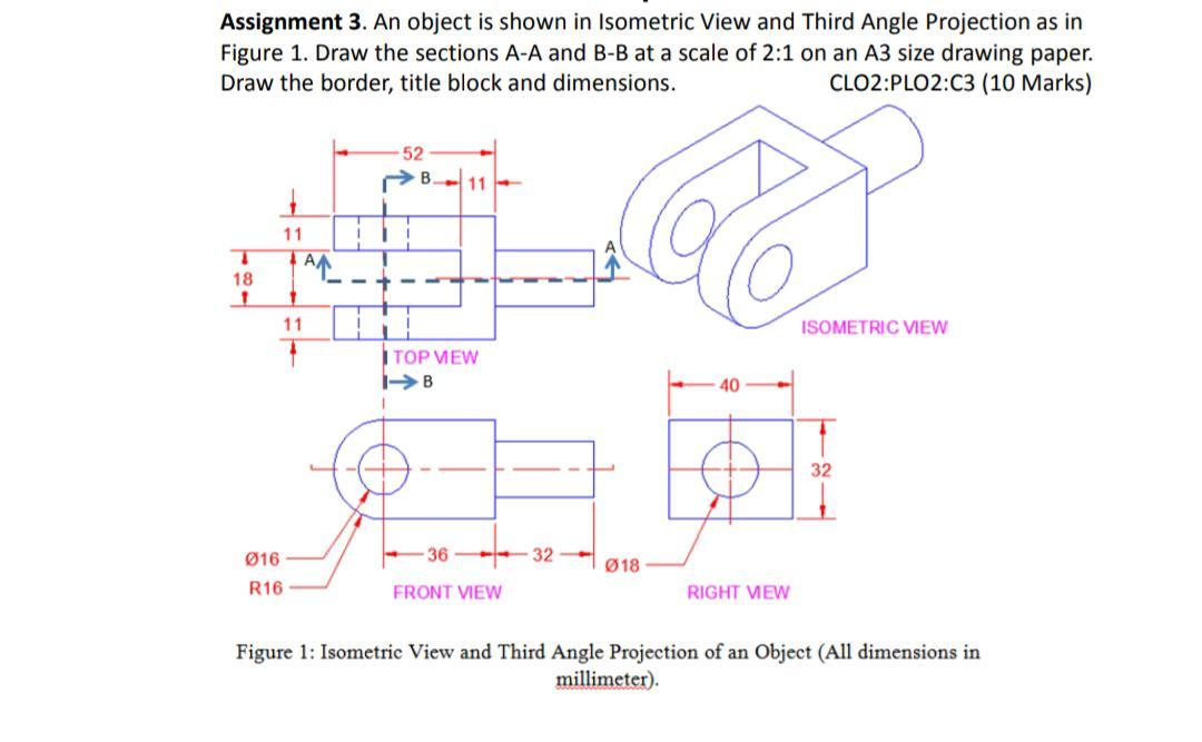 Solved Assignment 3. An object is shown in Isometric View | Chegg.com