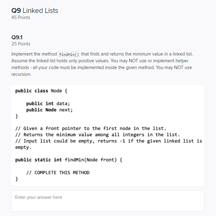 Solved Q9 Linked Lists 45 Points Q9.1 25 Points Implement | Chegg.com