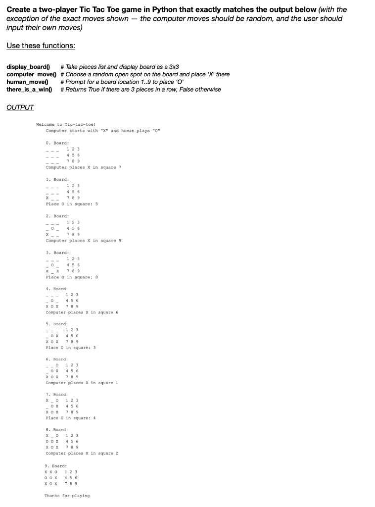 Solved PYTHON TIC-TAC-TOE GAME | Chegg.com