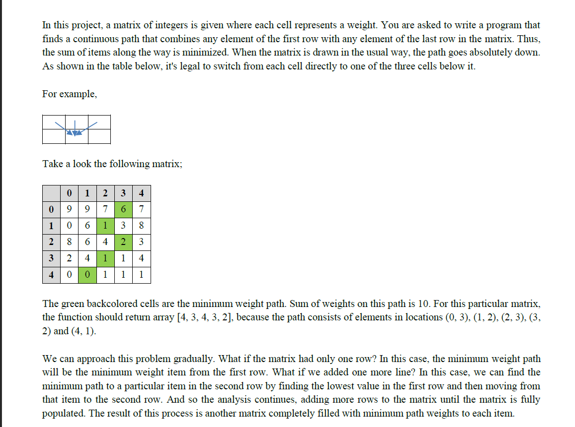 Solved In this project, a matrix of integers is given where | Chegg.com