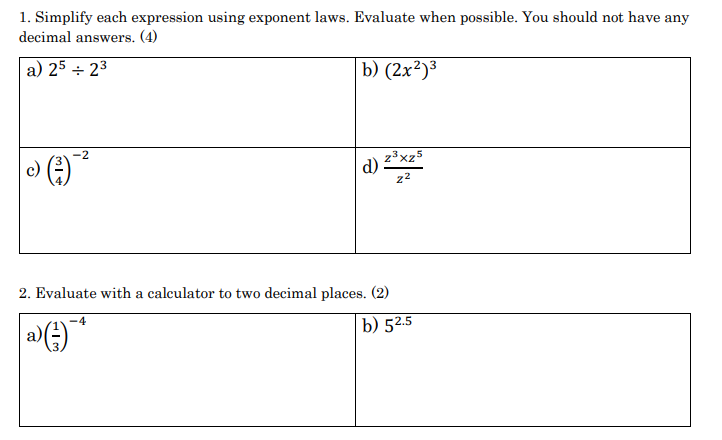Solved 1. Simplify each expression using exponent laws. | Chegg.com