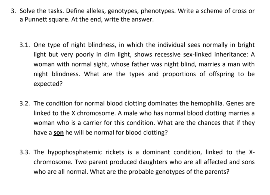 Solved 3. Solve the tasks. Define alleles, genotypes, | Chegg.com