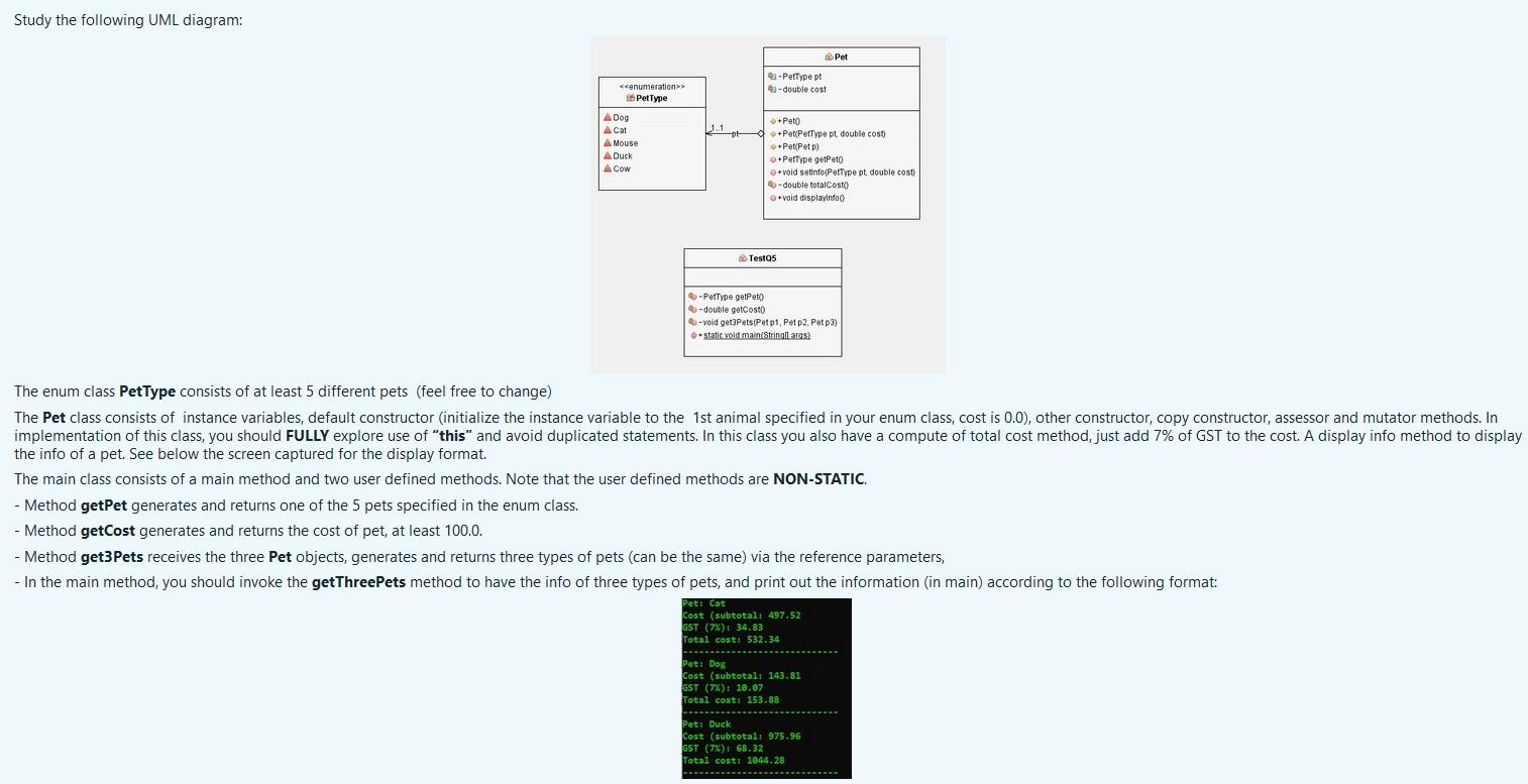 Solved Study the following UML diagram: Pet > PetType | Chegg.com