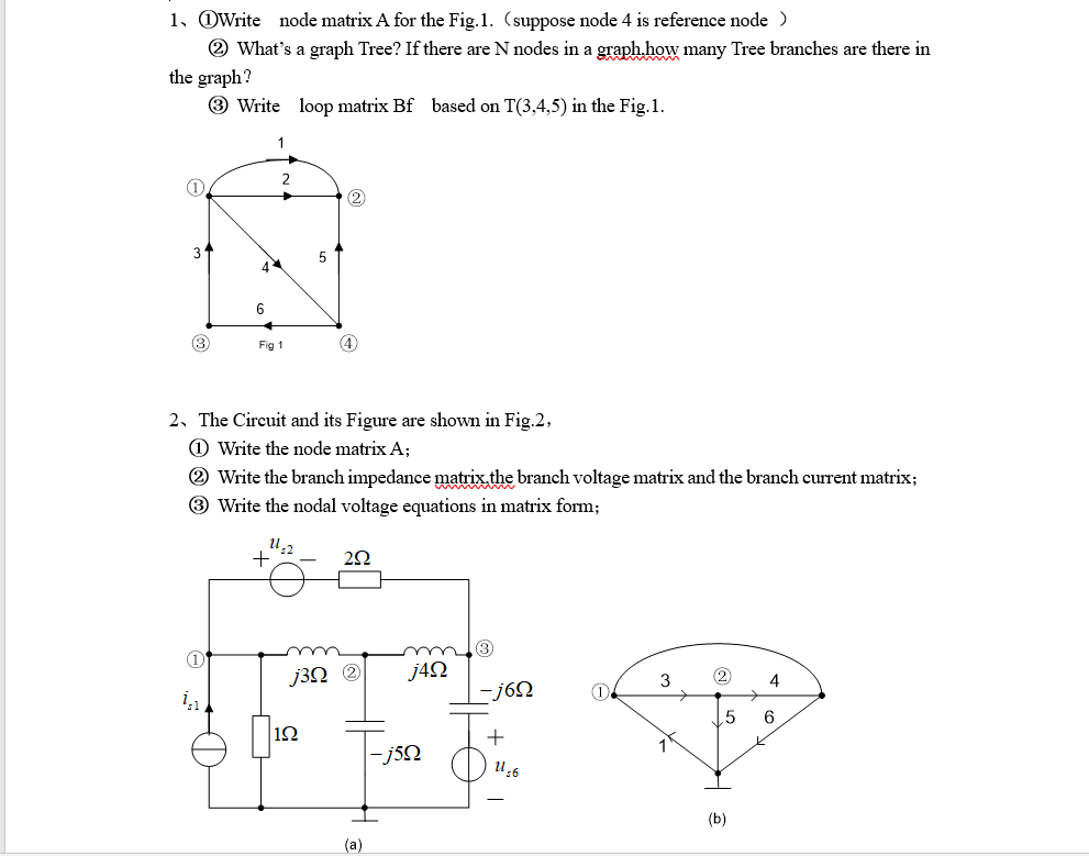 Solved 1. Write node matrix A for the Fig. 1. (suppose node | Chegg.com