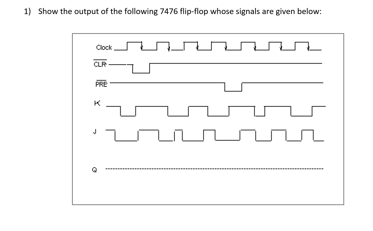 Solved 1) Show the output of the following 7476 flip-flop | Chegg.com