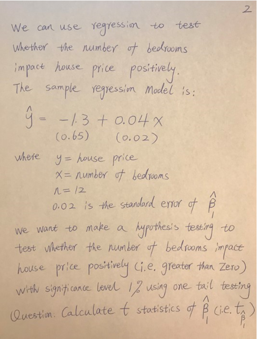 Solved Question: Calculate t statistics of Beta-One Hat by | Chegg.com