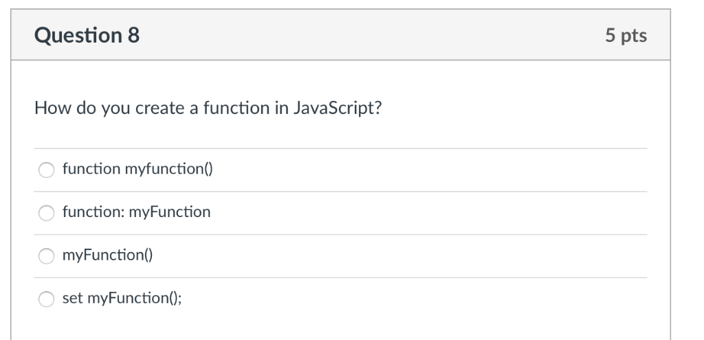 Solved Question 6 5 pts How do you declare a JavaScript | Chegg.com