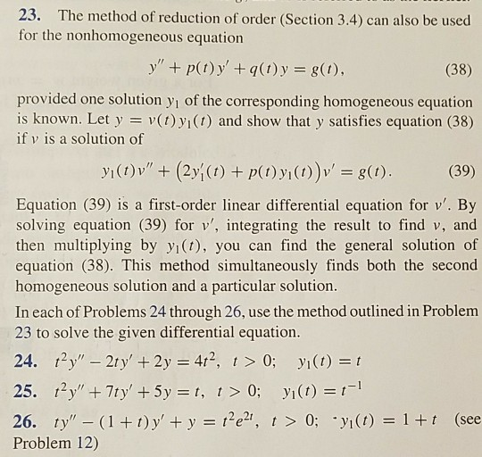 Solved 23. The method of reduction of order (Section 3.4) | Chegg.com