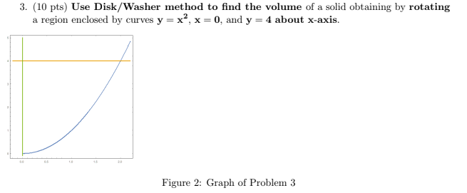 Solved 3. (10 pts) Use Disk/Washer method to find the volume | Chegg.com
