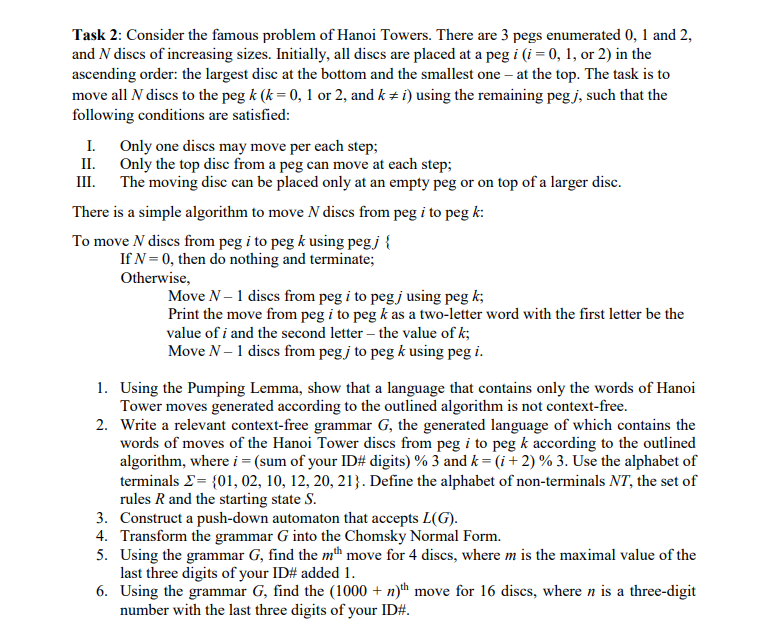 Solved Task 2: Consider the famous problem of Hanoi Towers. | Chegg.com