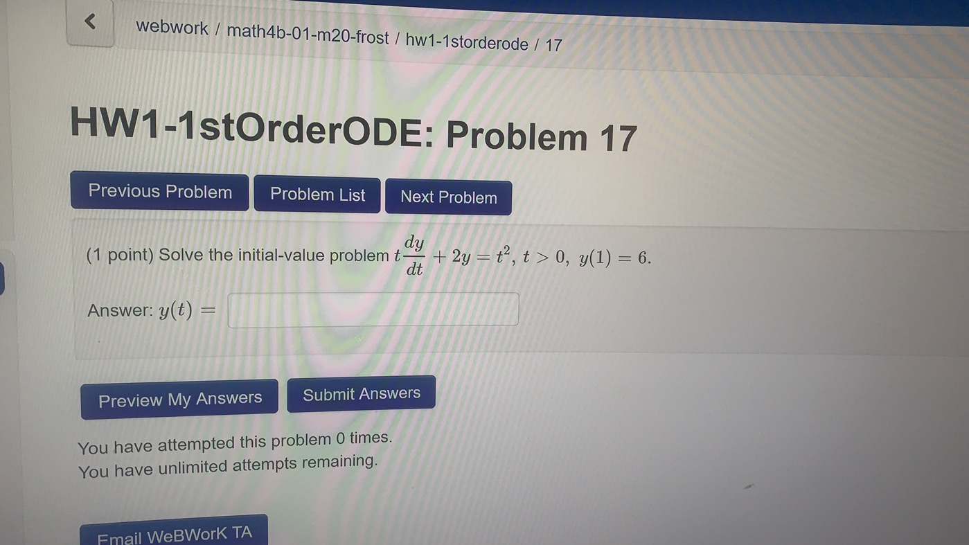 Solved webwork / math4b-01-M20-frost / hw1-1 storderode / 17 | Chegg.com