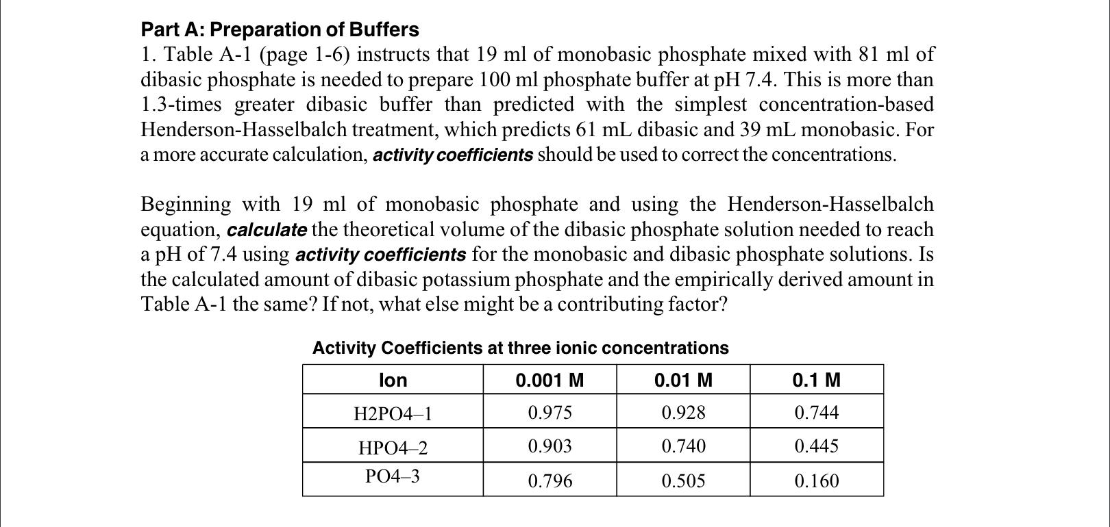 Solved Part A: Preparation of Buffers 1. Table A-1 (page | Chegg.com