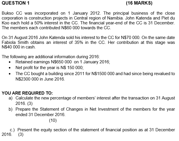 Bukso CC was incorporated on 1 January 2012. The | Chegg.com